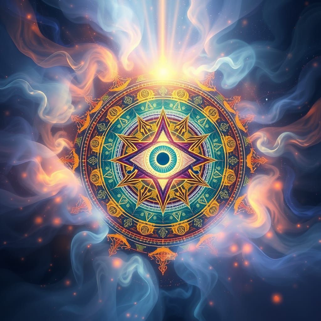 Ethereal Vortex of Iridescent Light and Ancient Ka... - AI Art