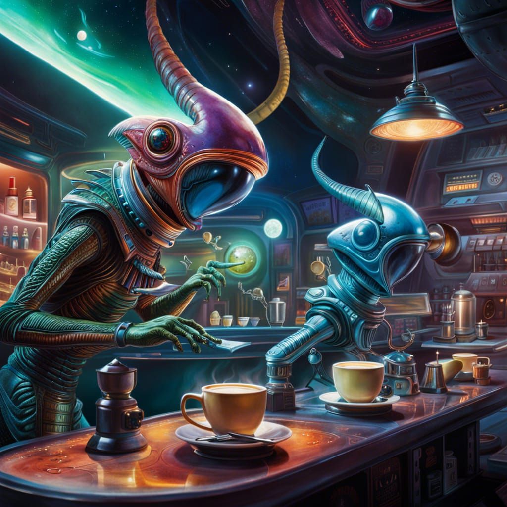 Alien coffee shop - AI Generated Artwork - NightCafe Creator