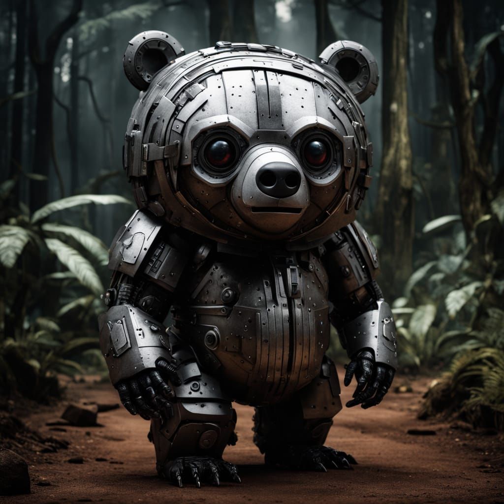 Demonic Cyborg Bear in Volcanic Hyperspace - AI Art