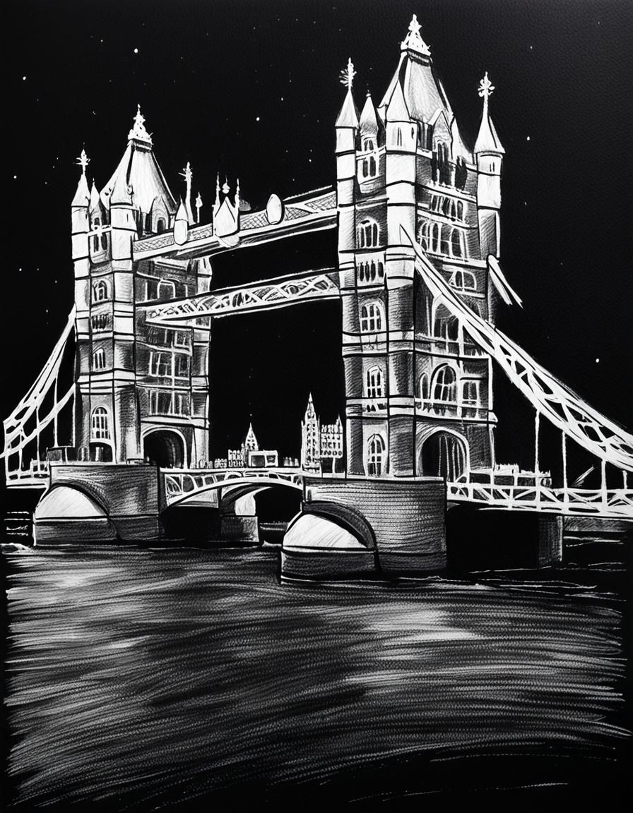 A white chalk art sketch of Tower Bridge - AI Generated Artwork ...
