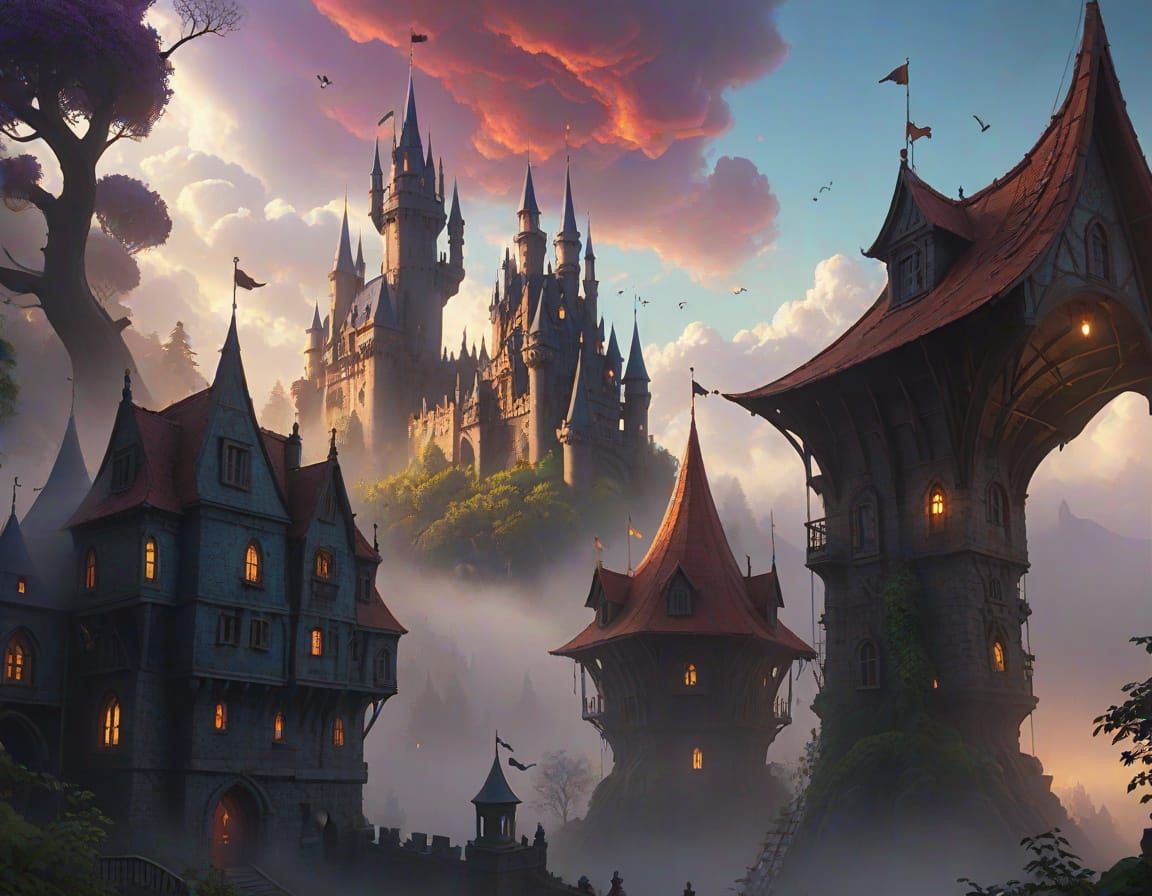 Surreal Castle in a Vibrant, Dreamlike Landscape - AI Art