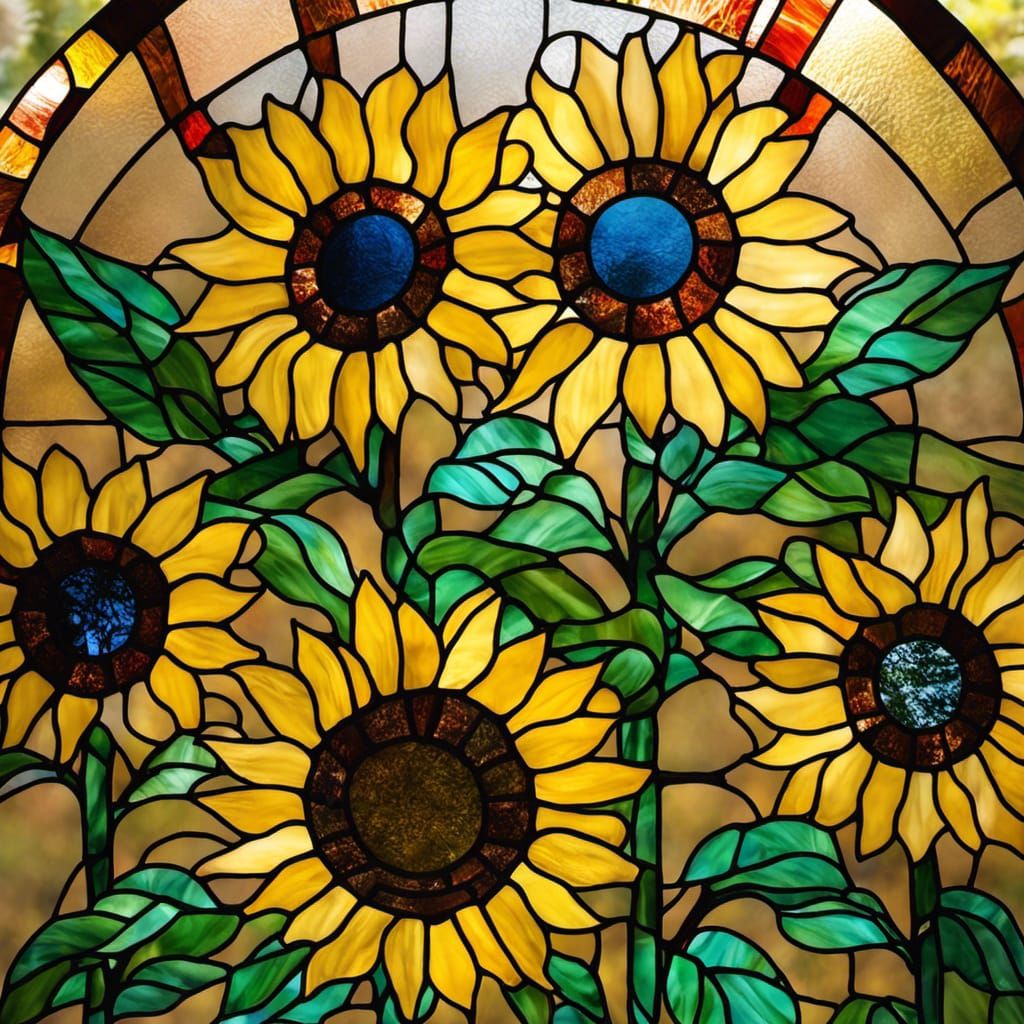 Five Sunflowers stained glass - AI Generated Artwork - NightCafe Creator
