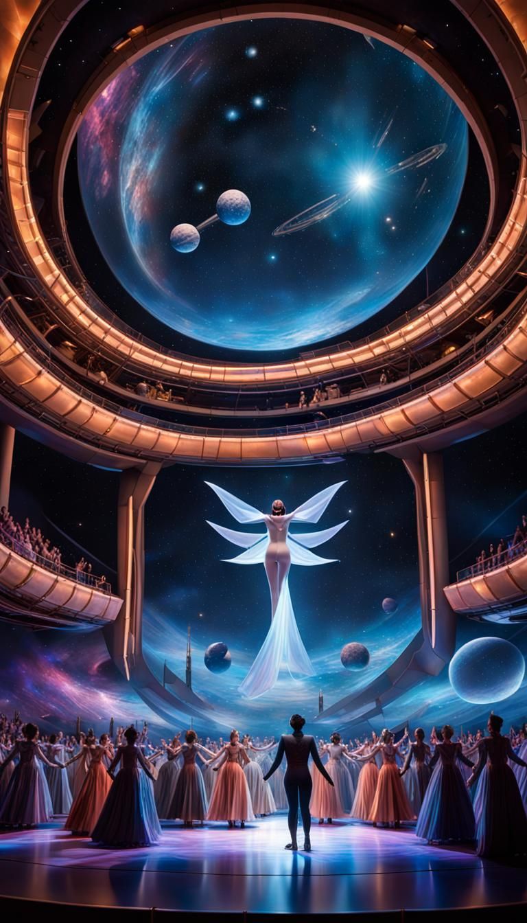 floating above center stage with futuristic effects is a holographic ...