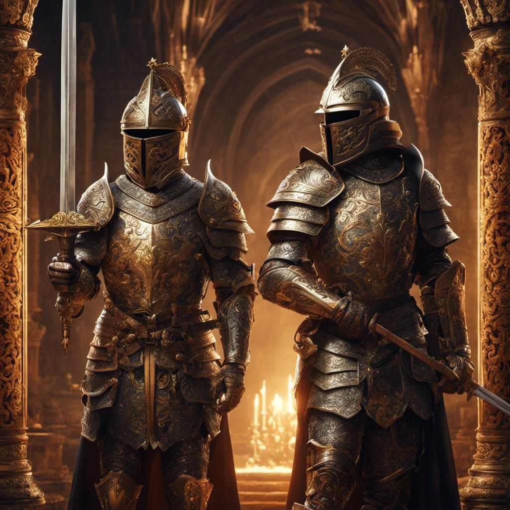 knights of calendar wielding a sword ,wearing highly detailed intricate ...