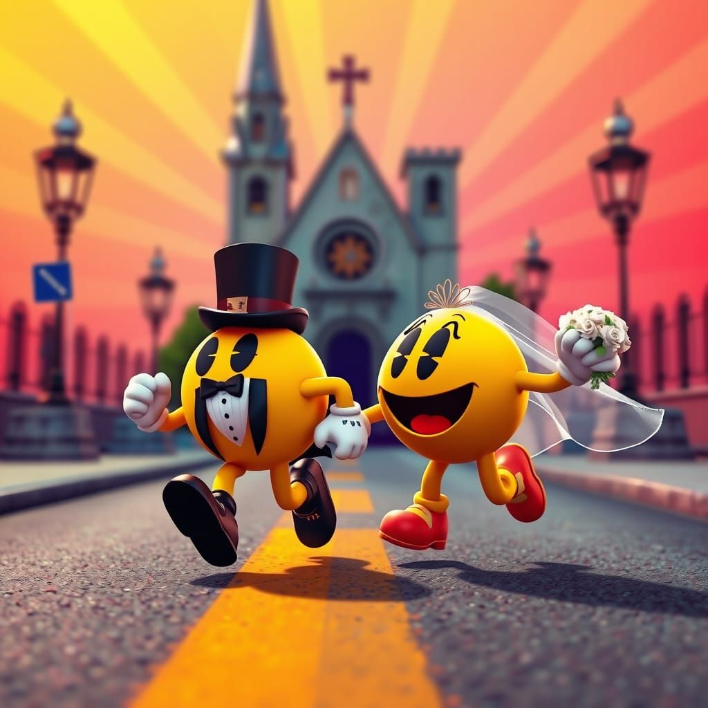 PacMan running away from Ms PacMan - PacMan Flees Ms PacMan ...