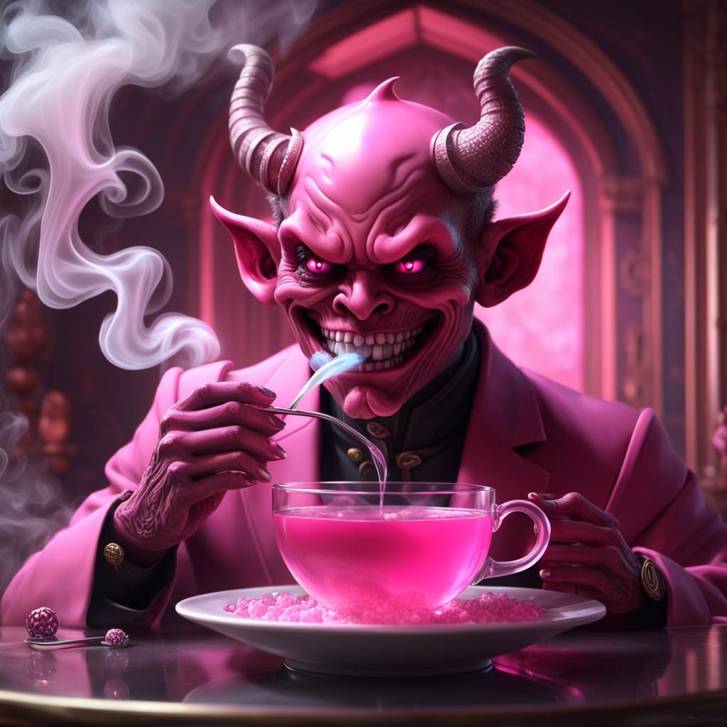 Pink tea with devil - AI Generated Artwork - NightCafe Creator