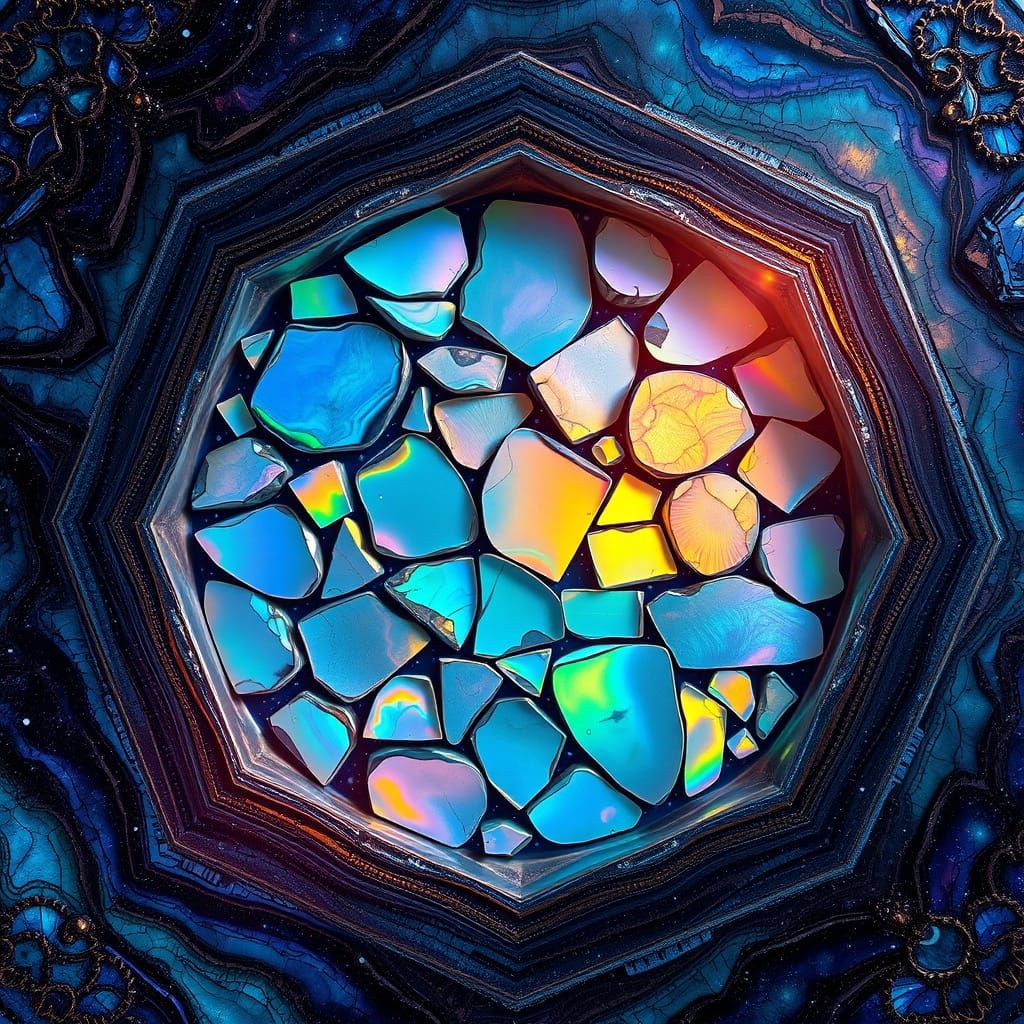 Ethereal Abalone Shell Kaleidoscope in Cosmic Glas... - AI Art