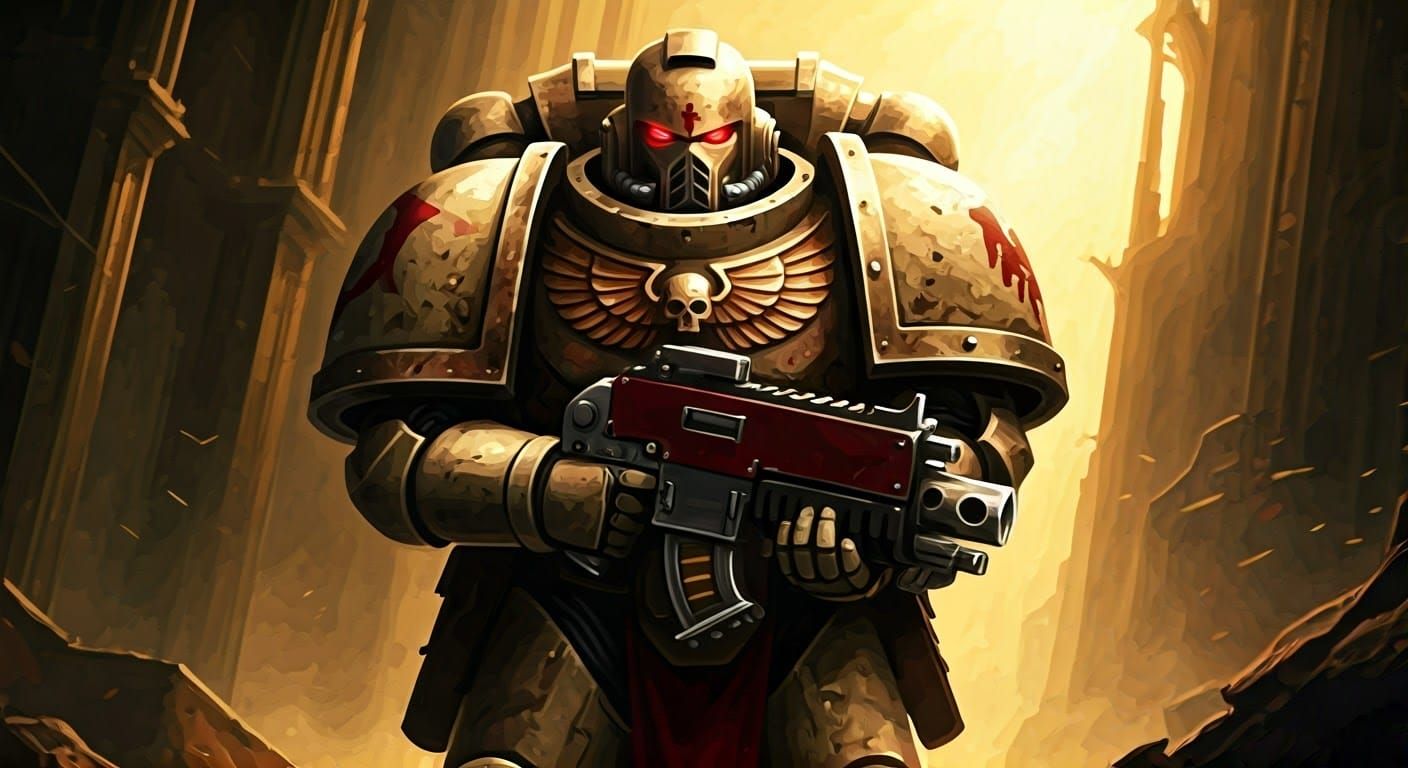 Warhammer 40k Space Marine in Sandy Power Armour, ... - AI Art
