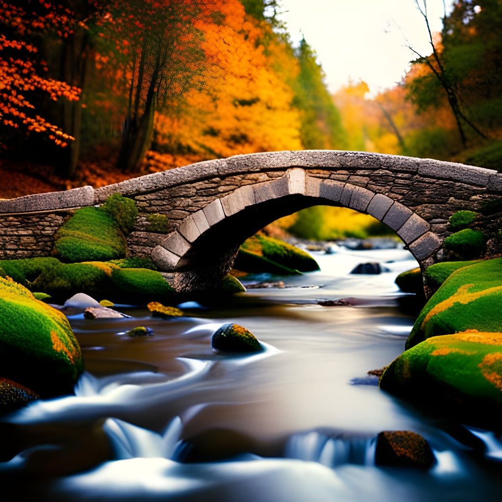 Beautiful stone bridge in autumn - AI Generated Artwork - NightCafe Creator