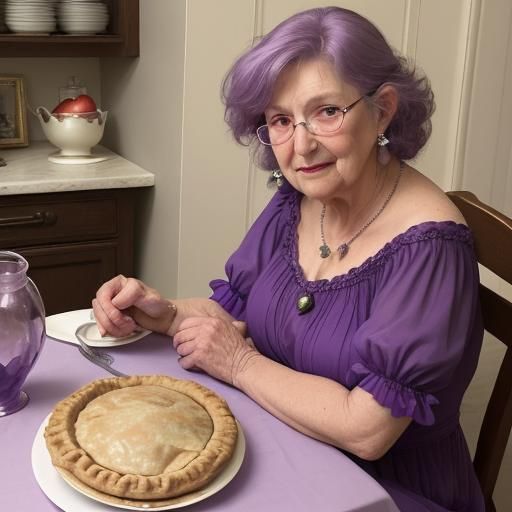a sweet grandmother who wears purple dresses with a beautiful amethyst ...