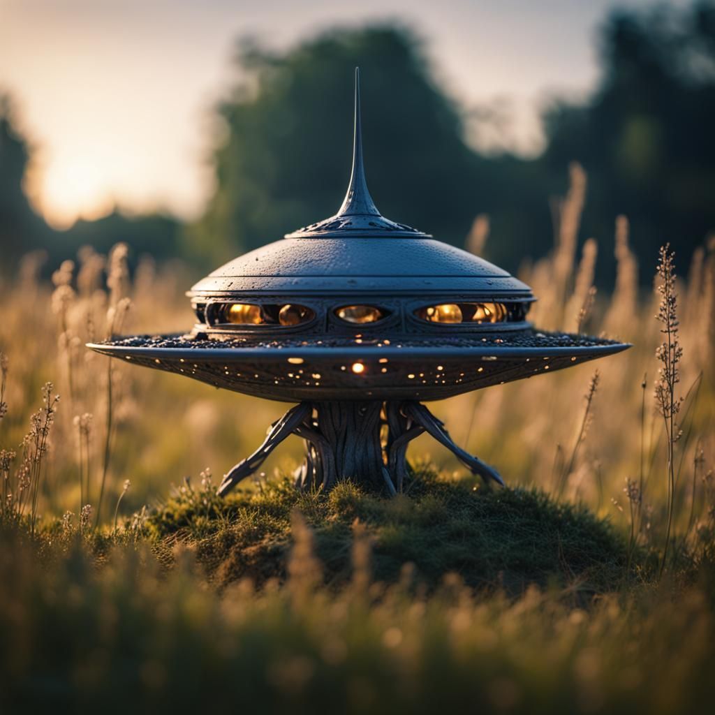 Photograph, Macro, medieval alien spaceship with medieval alien in it ...