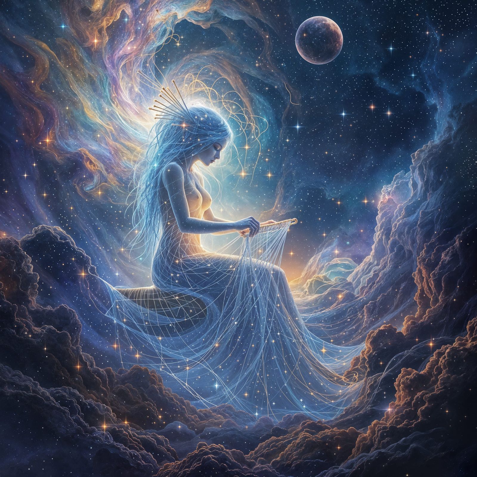 The Dream Weaver's Loom - Cosmic Weaver Weaves Dreams in Sta...
