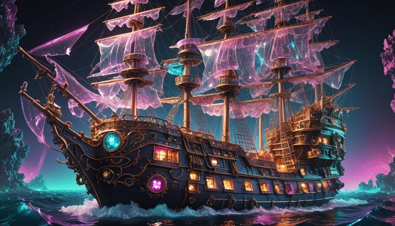 Neon pirate ship - AI Generated Artwork - NightCafe Creator