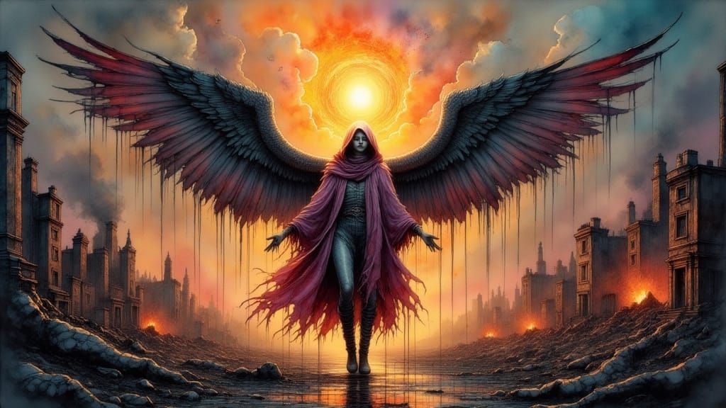 Angels... - Angel of Apocalypse in a Dark, Ethereal Landscap...