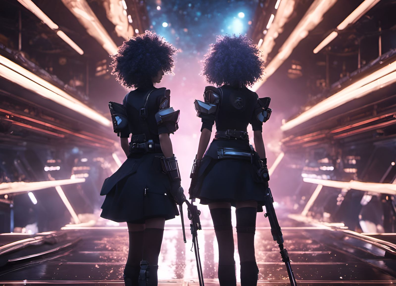 Photo of a anime triplets girls with curly hair is standing in view of ...