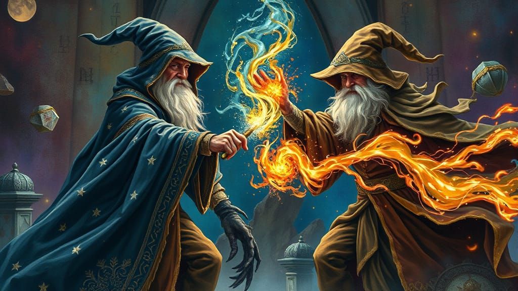 Two Wizards Engage in a Mystical Duel - AI Art