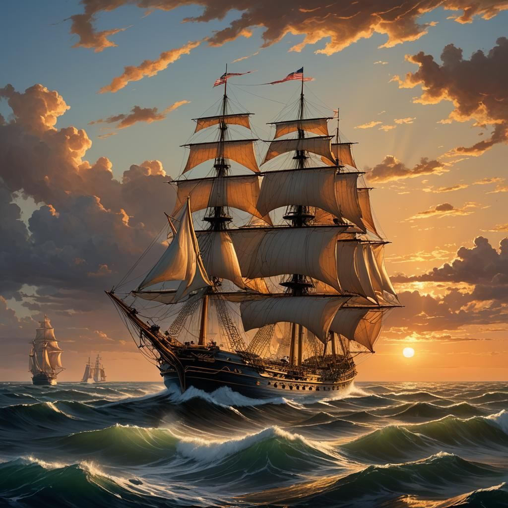 Imagine a scene on the open ocean during the Age of Sail. In the ...