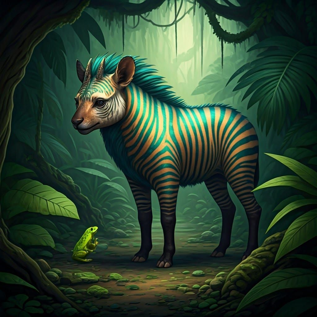 Striped Beast and frog 🐸 - Whimsical Striped Creature and F...