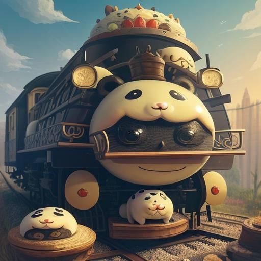 Yellow cute Panda/train 🐼 🚂 🟡 - AI Generated Artwork - NightCafe Creator