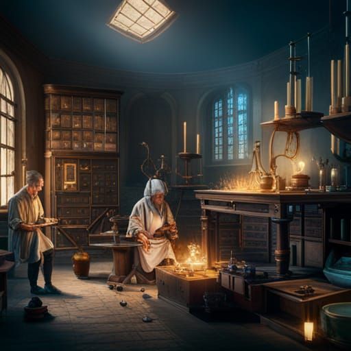 Alchemist at work creating healing potions - AI Generated Artwork ...