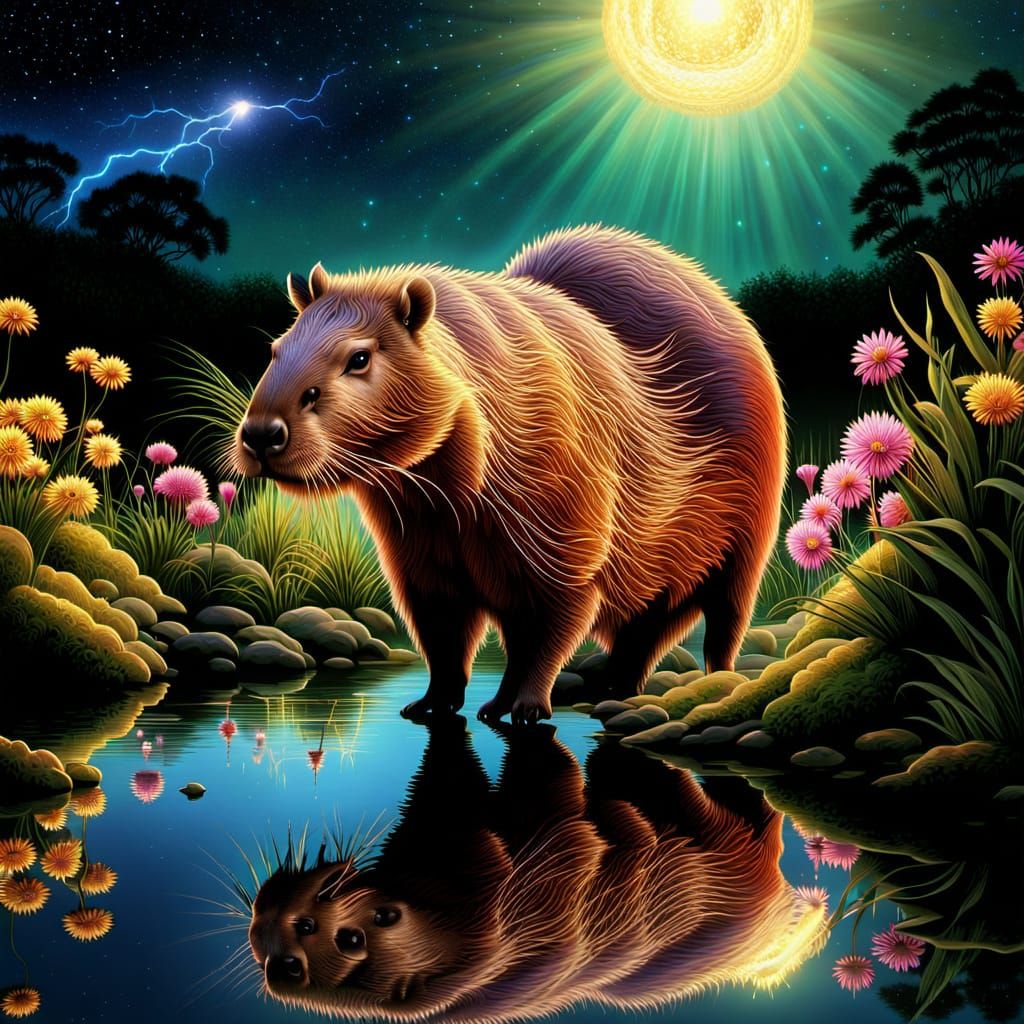 Capybara - Ethereal Capybara Encounter in Vibrant Australia...