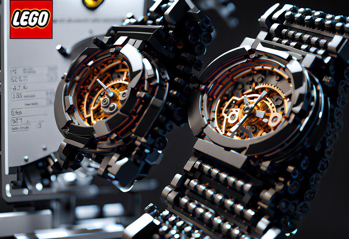 Lego mens watch intricate mech details, ground level shot, 8K ...