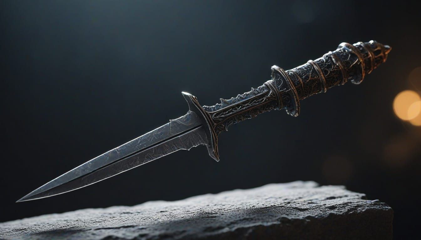 Glowing Dagger on Stone Plinth in Ethereal Light - AI Art