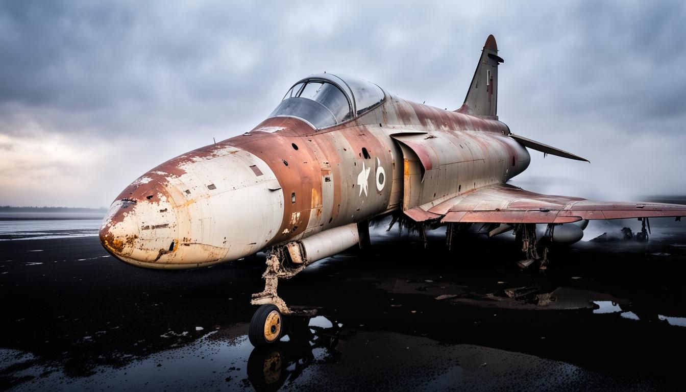 old rusty f4 phantom fighter jet on old concrete runway falling apart ...