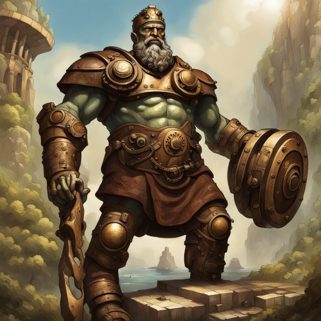 Talos, the ancient bronze giant, defending a Greek island against a ...