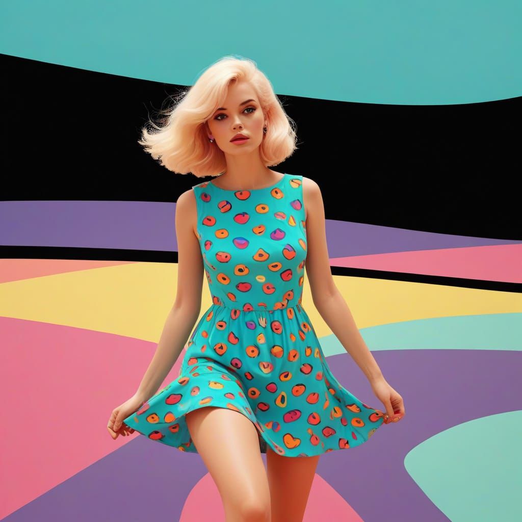 Vibrant Mod Pop Art Portrait of a Demure Figure in... - AI Art