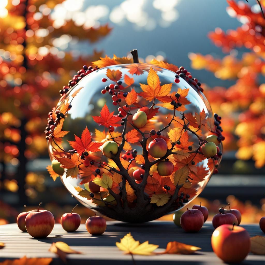 A sphere of autumn leaves, apples and berries 1 - AI Generated Artwork - NightCafe Creator