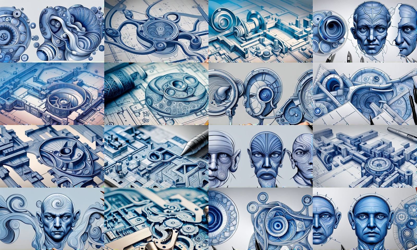 blue Line art intricately detailed sharp focus blueprints of the ...