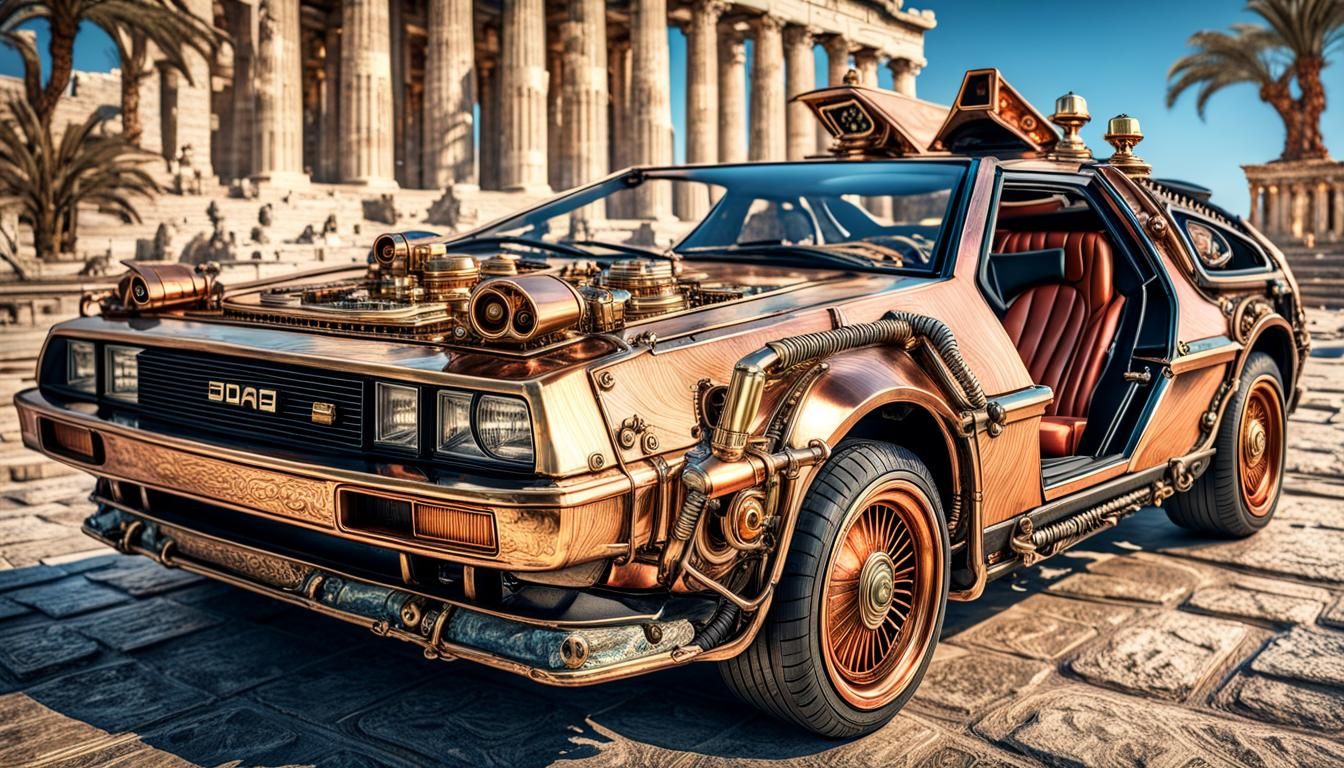 Steampunk DeLorean in the ancient Greece - AI Generated Artwork ...