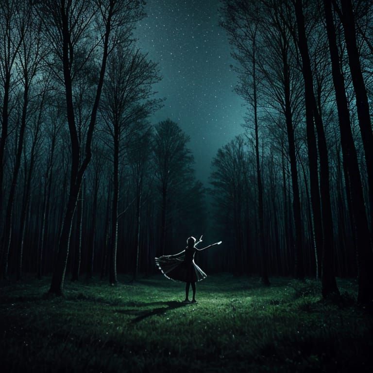 Surreal Shadow Dancing in Moonlit Forest - AI Art
