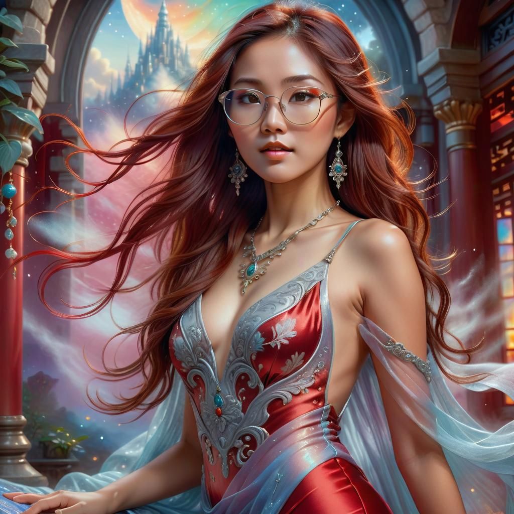 Young Asian Women in a red silk dress - AI Generated Artwork - NightCafe Creator