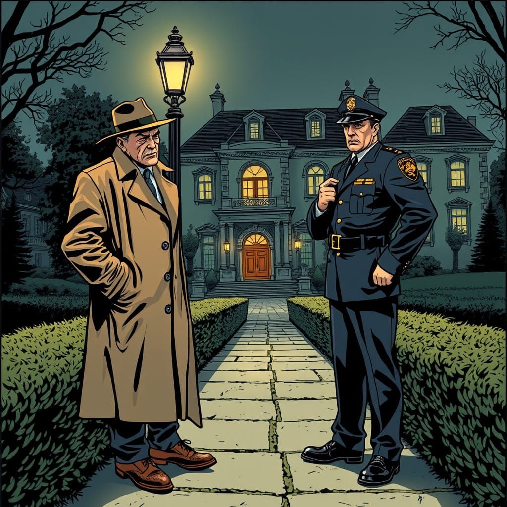 Noir Comic: Detective Arguing with Police Officer - AI Art