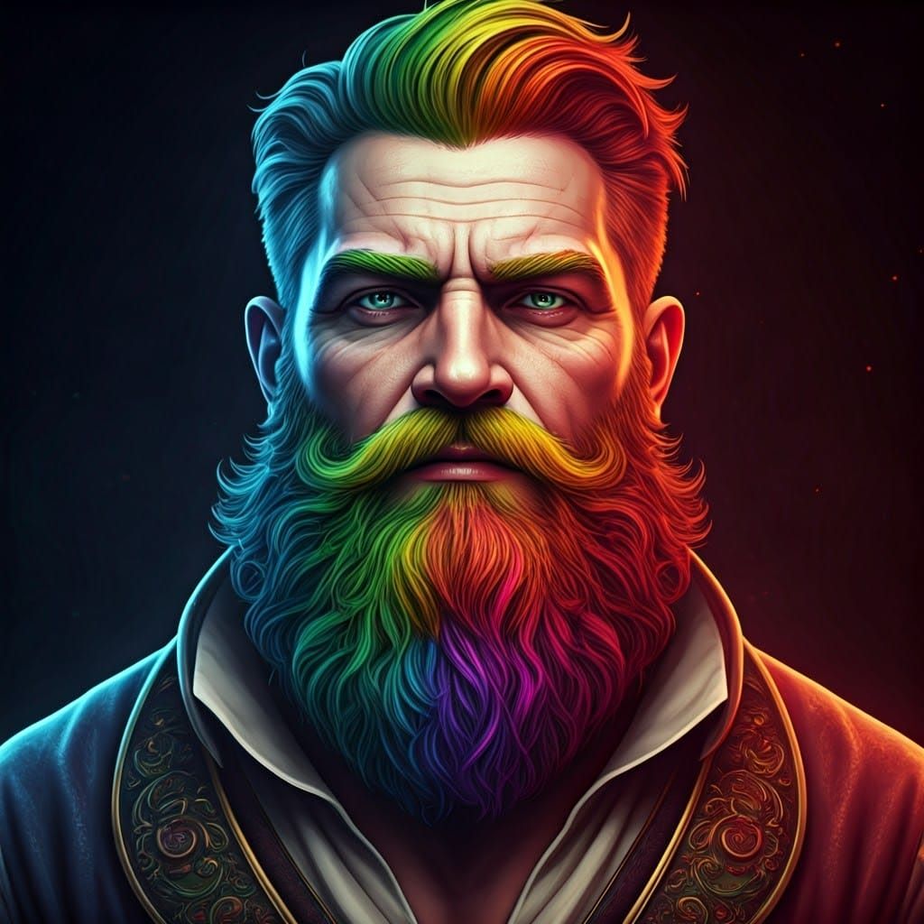 Whimsical Rainbow beard - Elegant Rainbow Bearded Gentleman