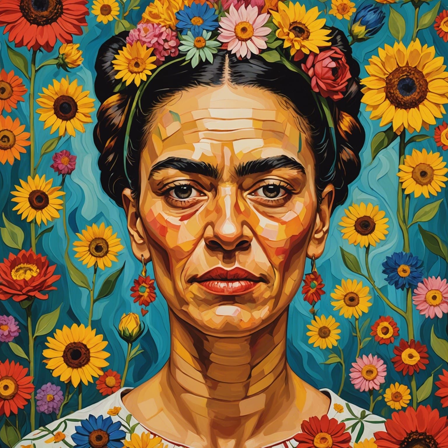 Art by Frida Kahlo, Vincent van Gogh: A surreal portrait showing the dual aspects of joy and ...