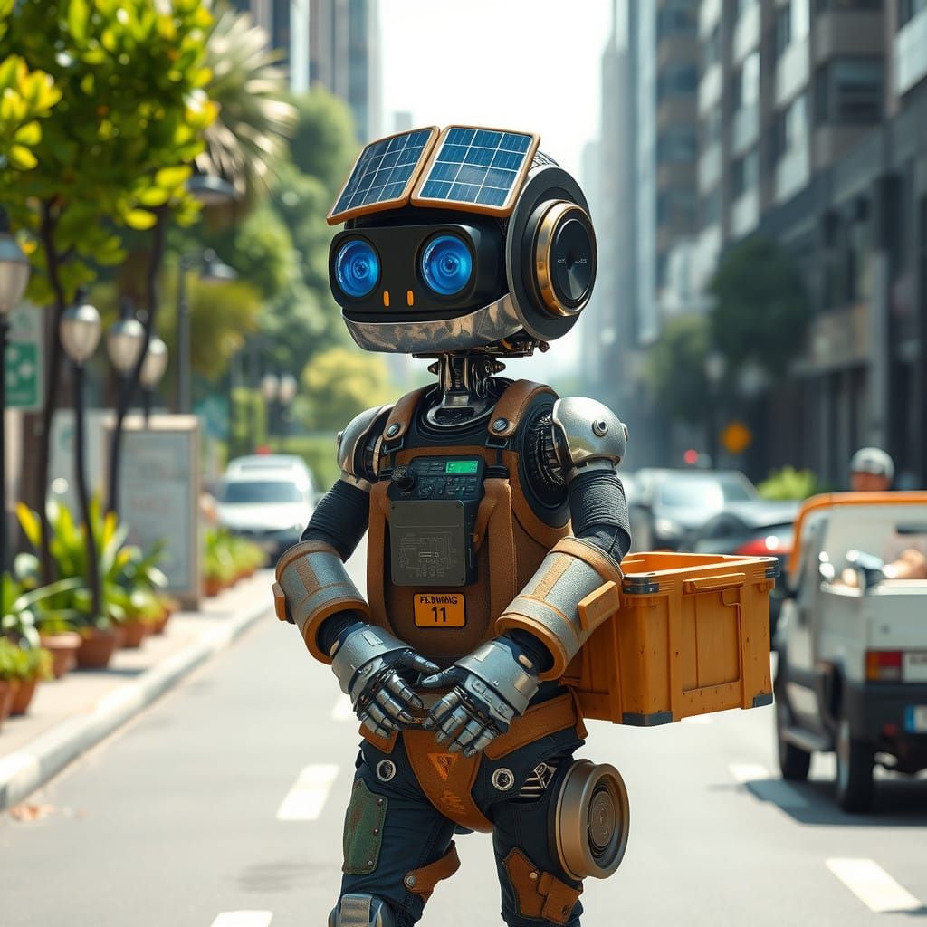 Solar-Powered Android Worker III - Steampunk Android in Gree...