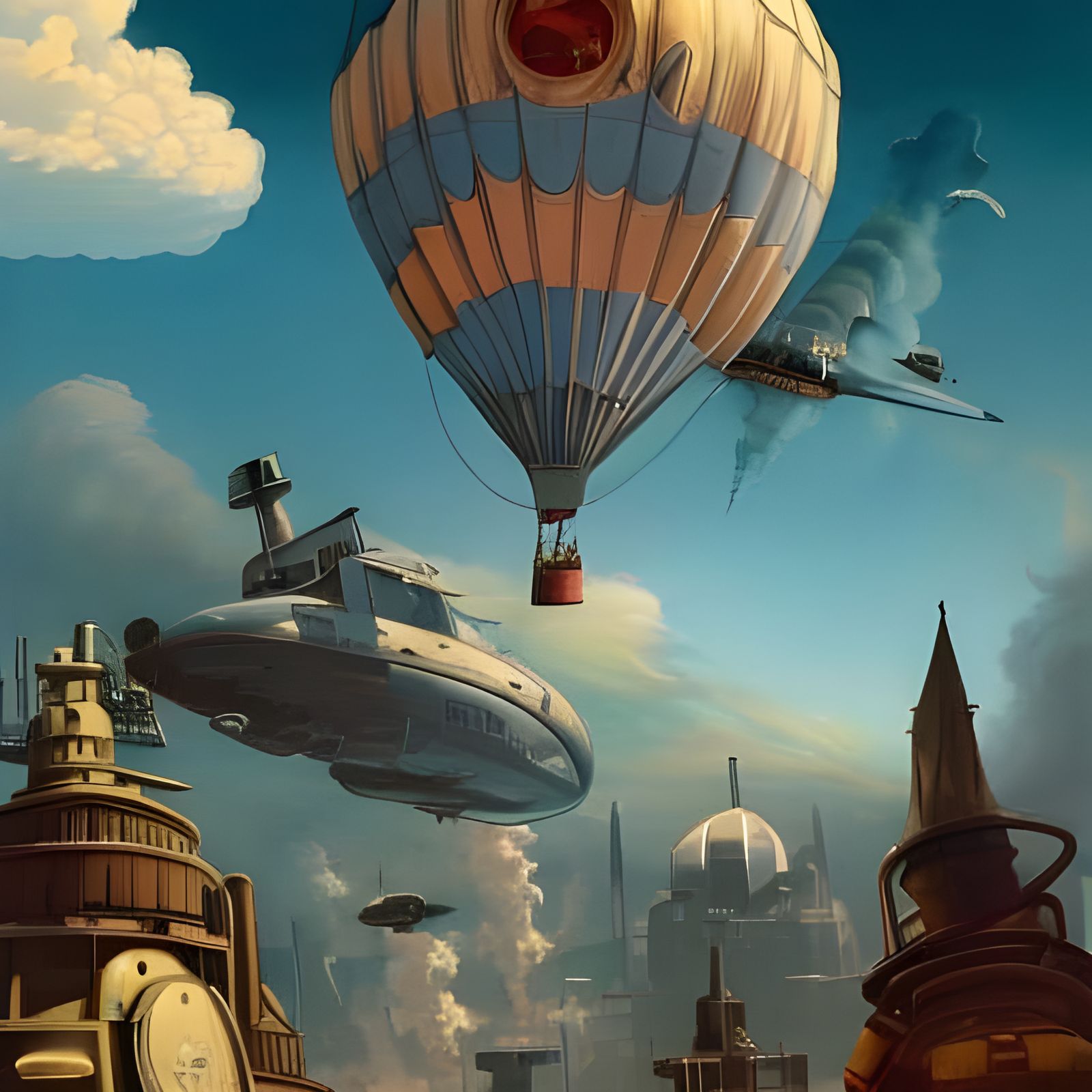 Retrofuturism Edition: Zeppelin & Hot Air Balloon - AI Generated ...