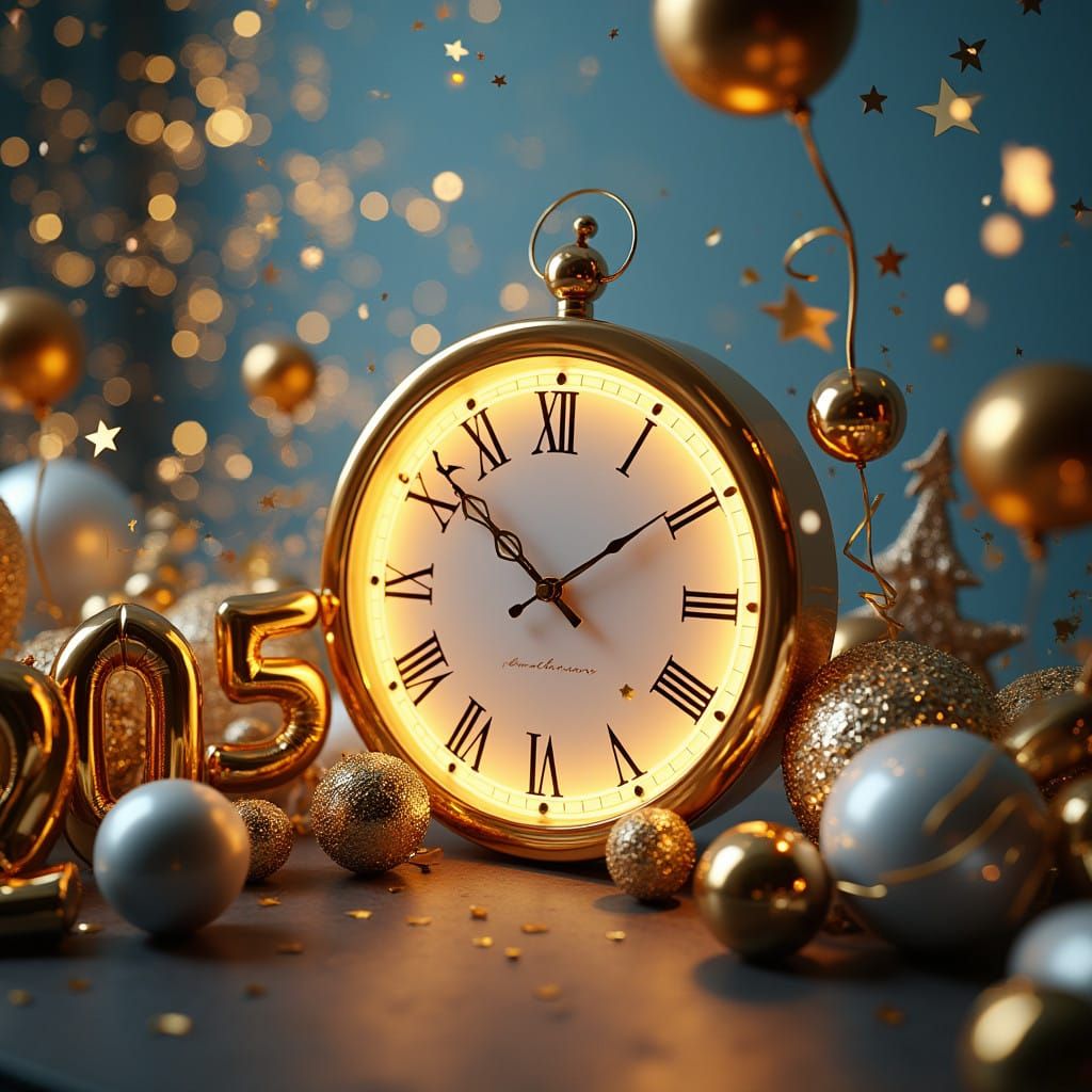 Golden Countdown to Midnight in a Vibrant, Hyperre... - AI Art