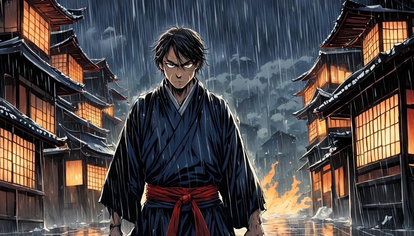 A manga-style samurai character - Blue-Eyed Samurai