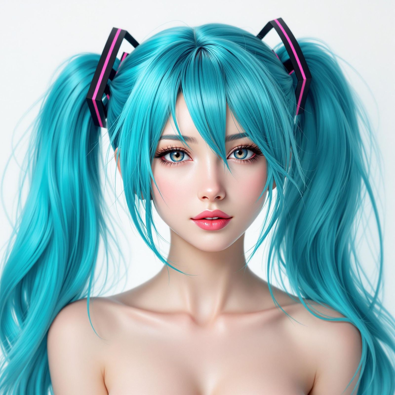 Hatsune Miku Portrait with Turquoise Twintails - AI Art