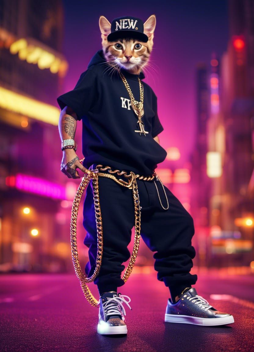 A Professional Model Photography shot of a Kitten gangster rapper ...