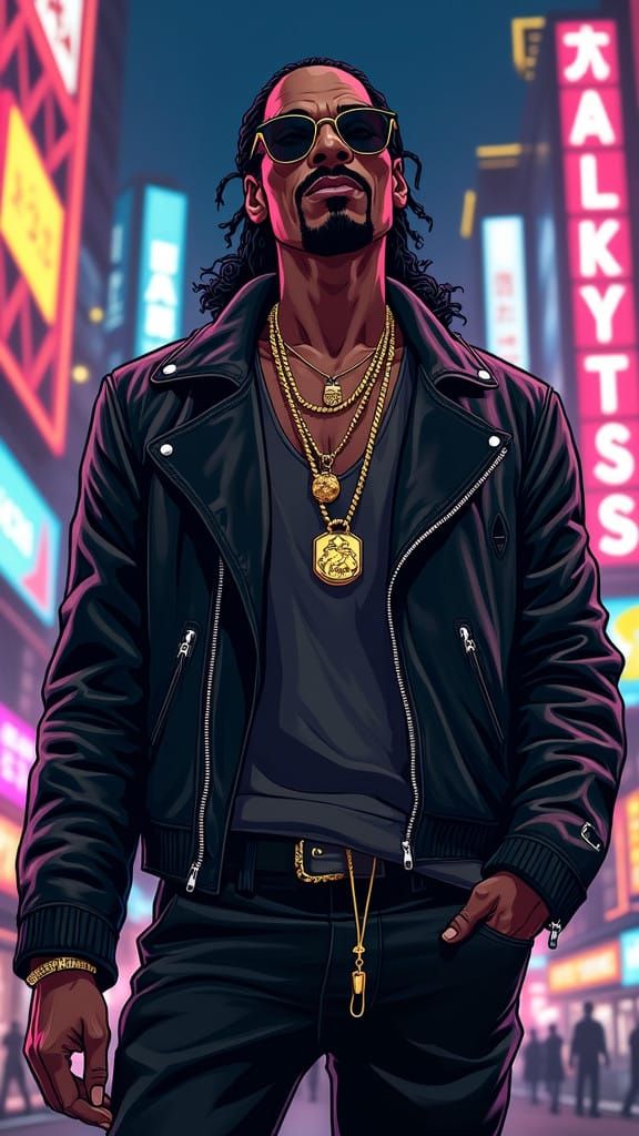 Snoop Dogg - Hip-Hop Icon Posed in Tokyo Cityscape Anime Sty...