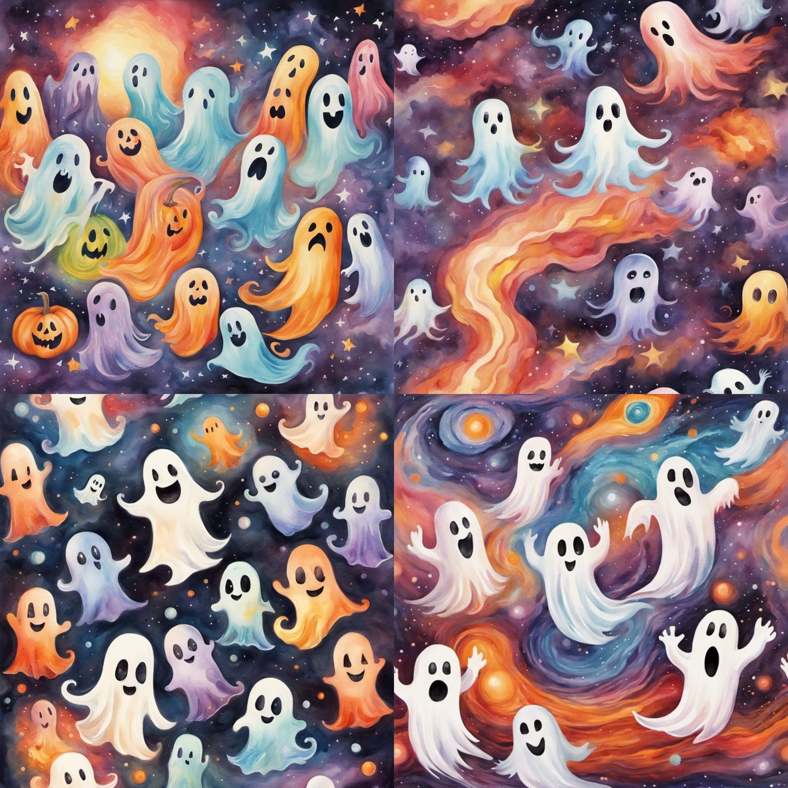 Oil painting, Cute ghosts floating, Watercolor poster art of a ...