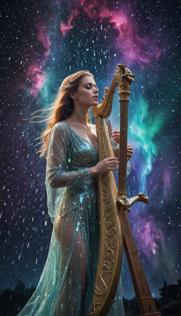 Ethereal Harp Constructed from Celestial Bones - AI Art