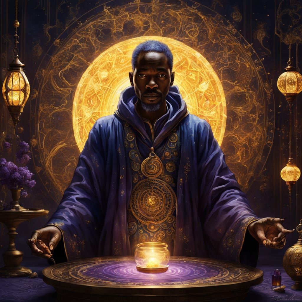 AFRICAN ALCHEMIST - Mystical Alchemist in a Dimly Lit Labora...