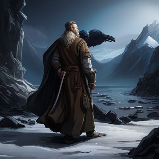 a viking healer with a raven on his shoulder - AI Generated Artwork ...