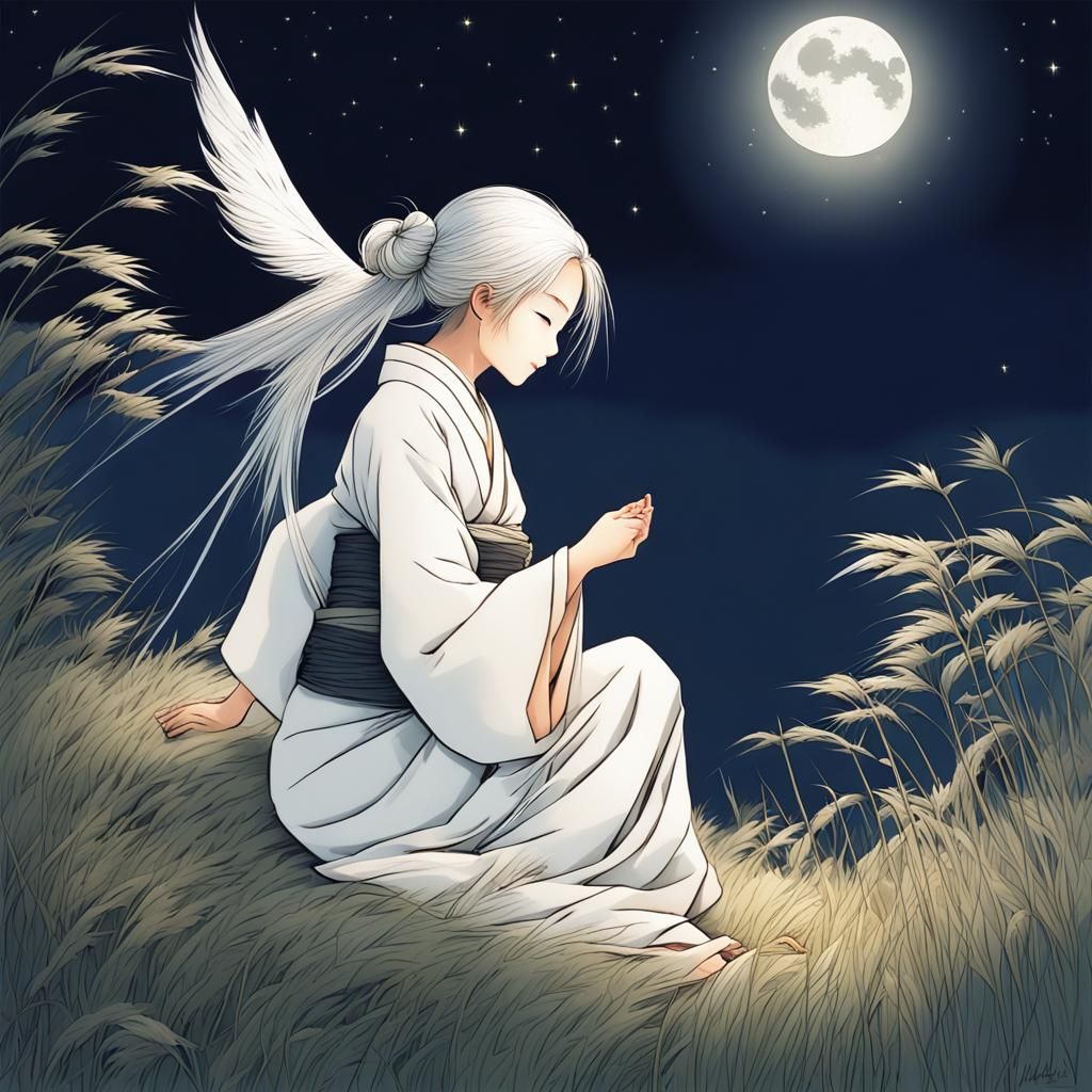 "On a bright night illuminated by the full moon's radiance, Hanni, the ...